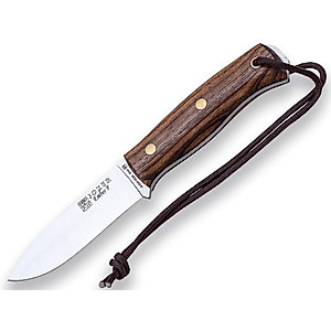 Joker Hunting Knife Ember F, CN123-P, 4.13 inches Blade, Walnut Wood Handle, Leather Sheath with Fire Starter, Sandvik Steel 14C28N, Tool for Fishing, Hunting, Camping and Hiking