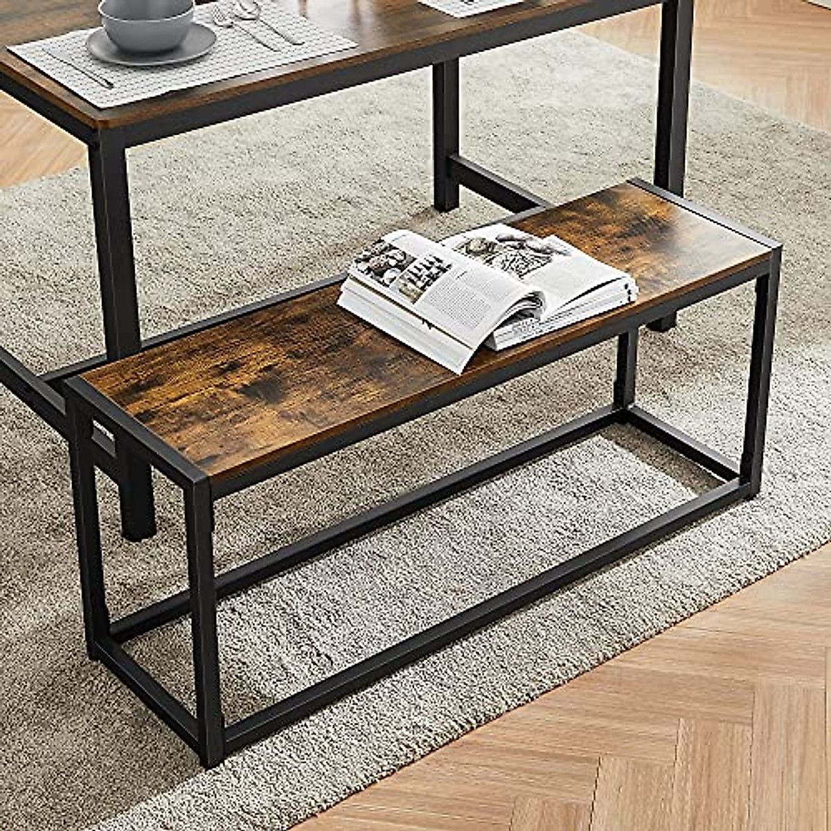 VASAGLE Dining Bench, Kitchen Table Bench, Entryway Bench, for Dining Room, Industrial, 42.5 x 12.8 x 18.2 Inches, Rustic Brown and Black UKTB035B01