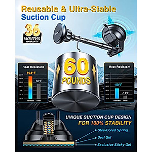 VANMASS Magnetic Car Phone Holder, [Super Strong Magets & Ultra Stable] Suction Cup Phone Holder Aluminium Alloy Structure, Handsfree Dashboard Window Car Mount Compatible with All Phones