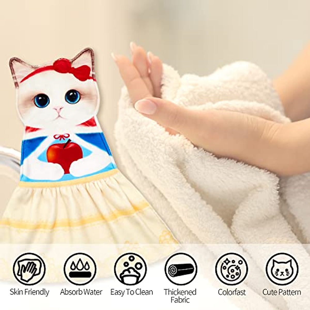 PAT JUUMG Cute Princess Cat Hand Towels for Bathroom Kitchen,Cat Home Decor Towel Hanging Face Towels Absorbent Soft,Funny Cat Gifts for Cat Lovers Gifts for Women,Christmas/Housewarming Gift