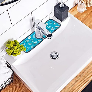 Kitchen Faucet Absorbent Mat 4 Pieces Summer Symbols Blue Faucet Sink Splash Guard Bathroom Counter and RV,Faucet Counter Sink Water Stains Preventer