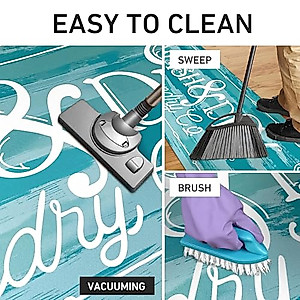 KOZYFLY Laundry Room Rug Runner 20"x60" Non Slip Laundry Rug Kitchen Rugs Washable Laundry Room Mat Waterproof Mudroom Floor Carpet Runner Bathroom Laundry Room Decor Farmhouse Rugs, 2x5, Teal