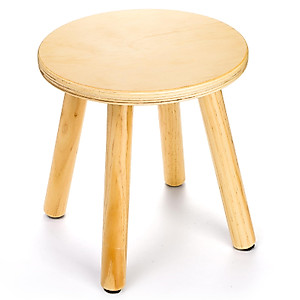 Goaste 10 Inch Wooden Step Stool, Solid Round Sitting Stool for Adults, Multi-Purpose Short Chair Perfect Matched Sensory Table, 4-Legged Small Foot Rest Stool for Playroom, Kitchen, Bedroom