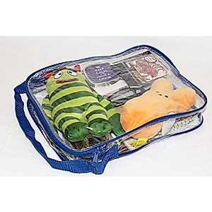 Clear Vinyl Zippered Storage Bags 9 x 11 x 2 Inch 5-Pack with Blue Trim and Handle, Perfect for Stadium and Events!