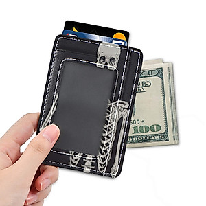 Linomo Thin leather Card Holder and Money Clip Funny Skeleton Wallet RFID Blocking for Men & Women