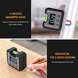Digital Electronic Level and Angle Gauge, Angle Finder with Bubble Level and Magnetic Base, High Contrast Display for All Environment, Measuring Tool for Carpentry, Building, Automobile, Masonry