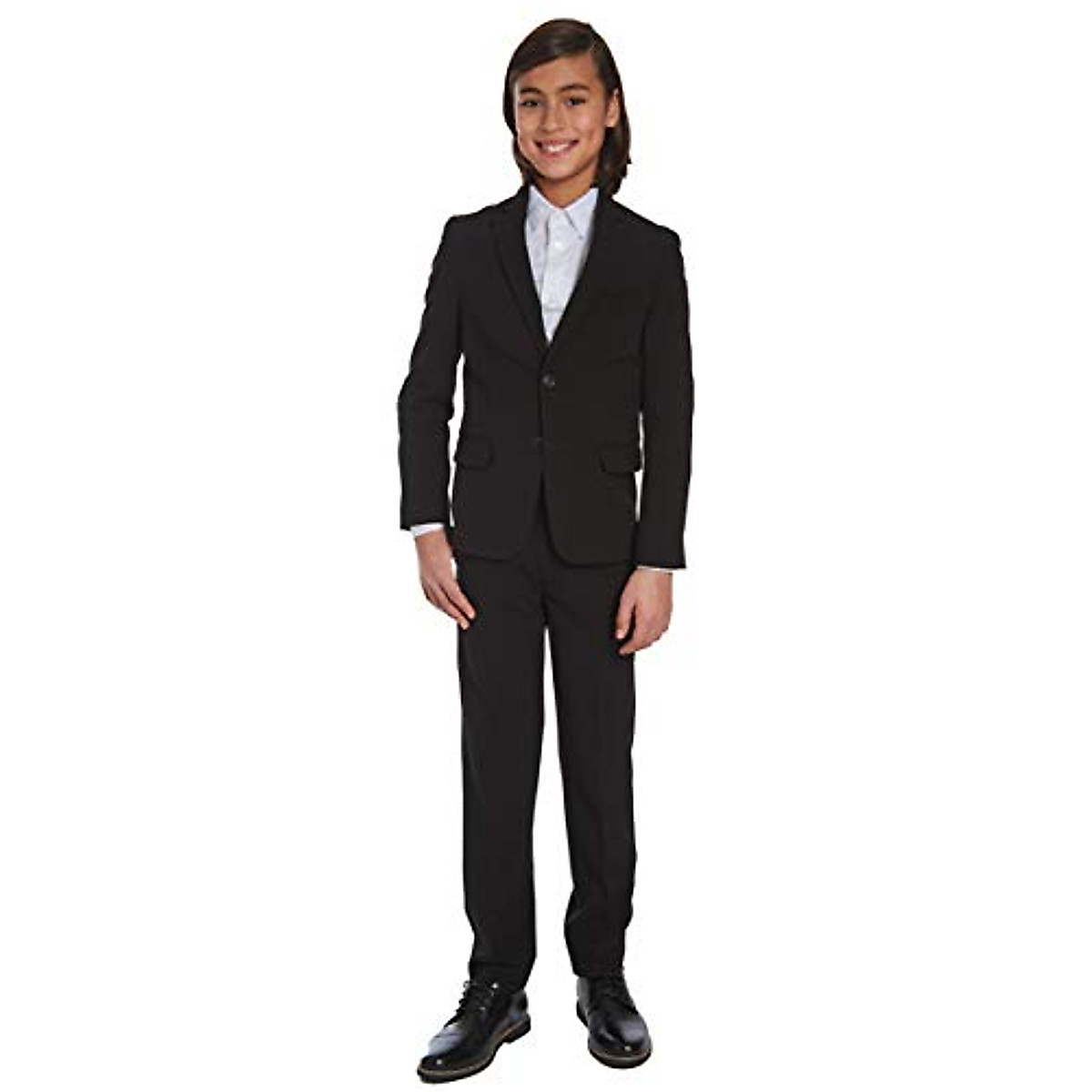 Calvin Klein Boys Flat-Front Bi-Stretch Dress Pant, Straight Leg Fit & Hemmed Bottom, Belt Loops & Functional Front Pockets, Black, 10