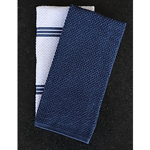 AMOUR INFINI Bundle Pack of 4 Terry Dish Towels + 8 Dish Cloths Ultra Soft and Absorbent Kitchen Towel & Dishcloth Combo - Cotton Dishtowels for Washing Up | Blue
