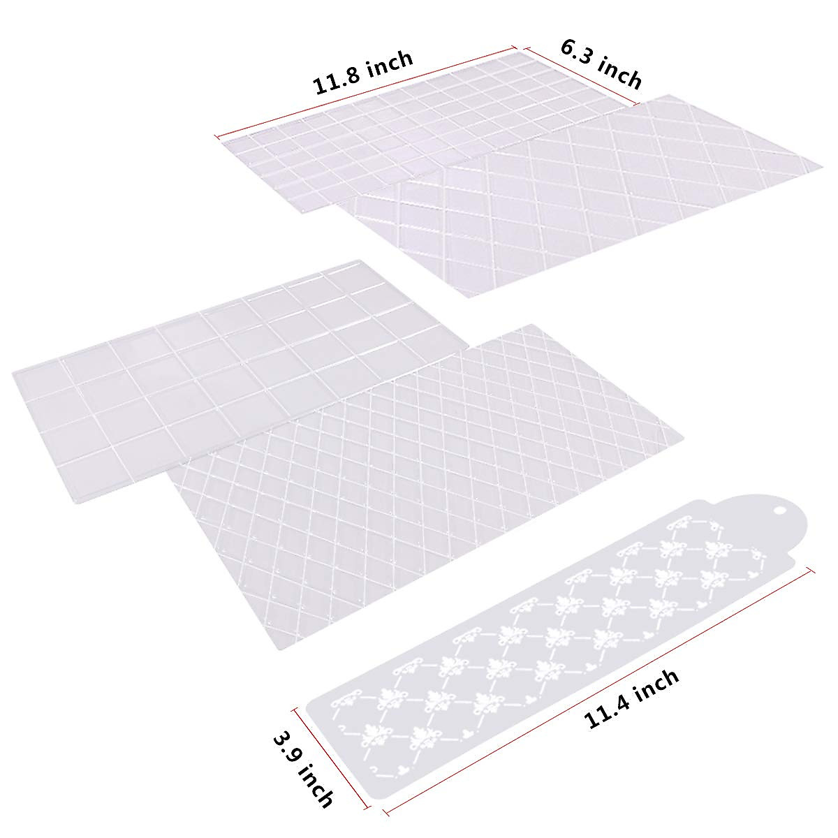 Wedding Cake Stencil Template, Kissbuty 5 Pcs Cake Decorating Embossing Plastic Spray Floral Cake Cookie Fondant Side Baking Mesh Stencil Mat Wedding Decor Tools (Diamond Quilted Grid Texture)