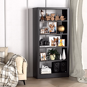 KINGBO 78.7" Tall Bookshelf, 5 Shelf Adjustable Bookcase Shelf, Heavy Duty Steel Open Book Storage Shelves Organizer for Home Office, Easy to Assemble, 11.8D x 39.4W x 78.7H in, Black