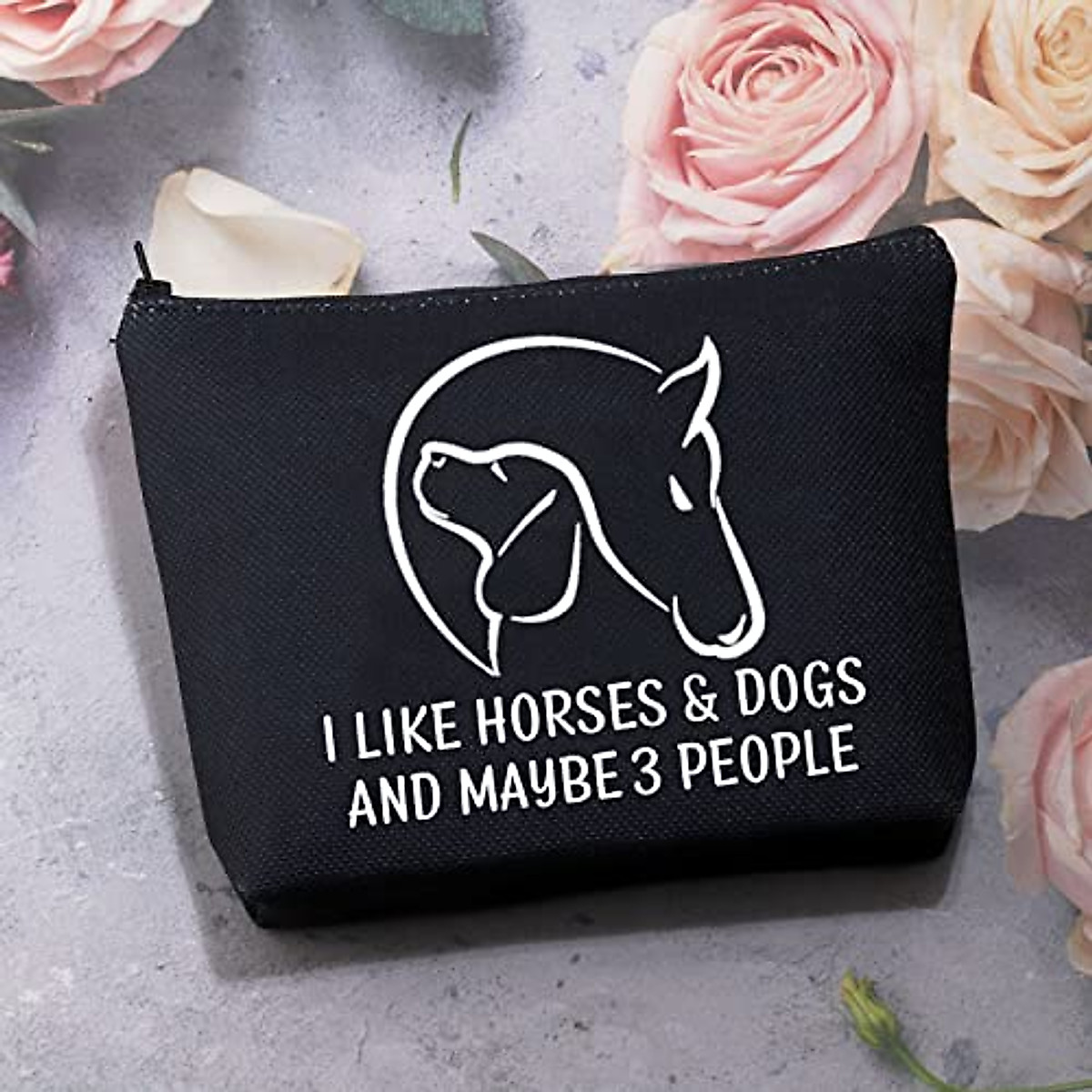 BDPWSS Dog Lover Makeup Bag Horse Riding Gift I Like Horses & Dogs And Maybe 3 People Cosmetic Bag For Horse Lover Equestrian Cowgirl Dog Mom Gift (I like horses dogs bl)