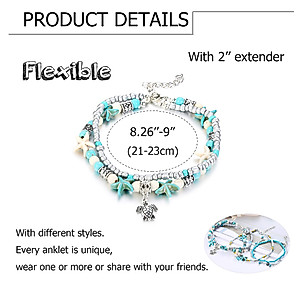 LOYALLOOK 18Pcs Anklet Bracelets for Women Ankle Chain Turtle Wave Anklet Beach Ankle Bracelets Foot Jewelry for Women