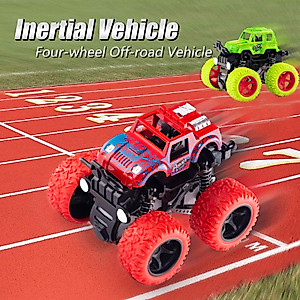 4 Pack Monster Truck Toys - Friction Powered Push and Go Toy Cars, Inertia Car Toy Set Stunt Toy Vehicles, Birthday Party Supplies for Boys and Girls