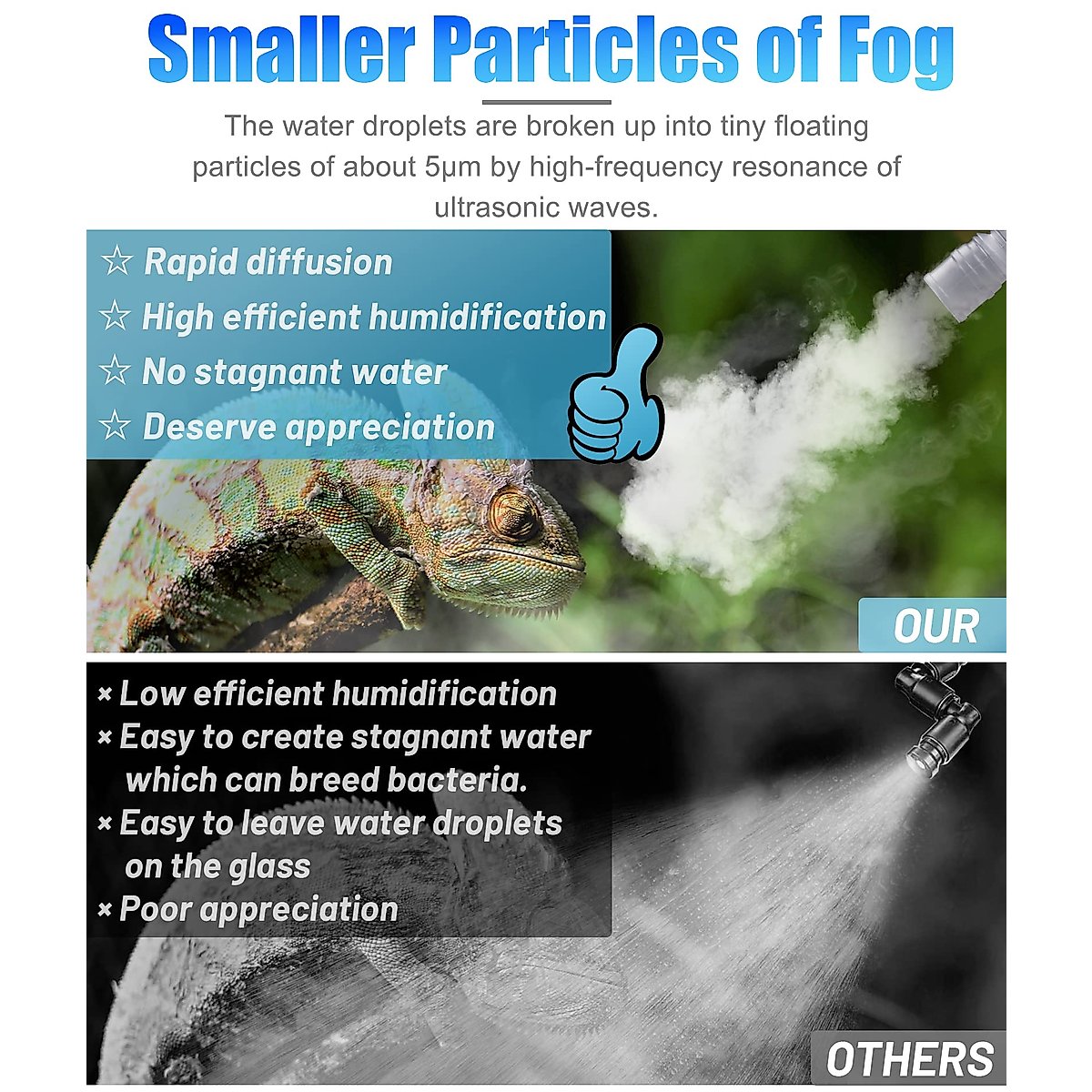 Top fill Reptile Fogger Terrariums Humidifier Fog Machine Mister with 4L Visible Large Tank & Extension Hoses, Suitable for Terrariums & Enclosures, Ideal for Reptiles/Amphibians/Herps/Vivarium/Moss
