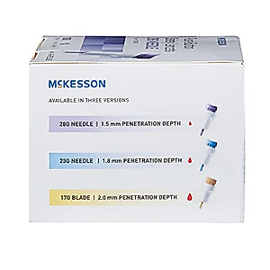 McKesson Safety Lancets, Sterile, Push-Button, 28 Gauge Needle, 1.5 mm, 100 Count, 1 Pack