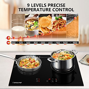 Double Induction Cooktop AMZCHEF Induction Stove Top 2 Burners for RV, Built-in Electric Cooktops With 9 Power Levels, Sensor Touch, 99-min Timer, Safety Lock, Ceramic Glass, 120V, Shared 1800W