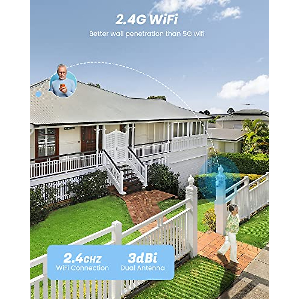 TOAIOHO 2K Security Camera Outdoor, Camera for Home Security Outside with Color Night Vision, Motion Detection and Alarm, 2-Way Talk, IP66 Waterproof, 360°Viewing,SD Card & Cloud Service