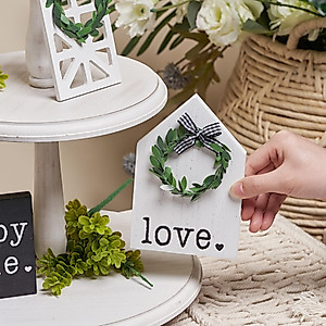 Defined Deco Wooden Decorative Tray Two Tiered Tray, White Tiered Tray, Cupcake Stand, Serving Tray Stand with 3 Pcs Signs Decor for Kitchen Island Decor, Home Decor and Holloween Farmhouse Décor