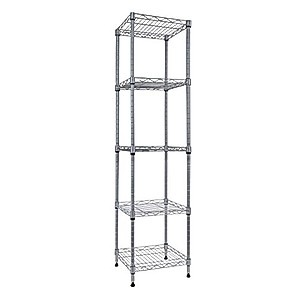 GIOTORENT 5 Tier Standing Shelving Metal Units, Adjustable Height Wire Shelf Display Rack for Laundry Bathroom Kitchen 11.8 W x 11.8 D x 50 H (5-Tier, Silver)