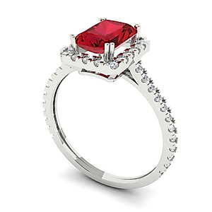 Clara Pucci 2.08 ct Emerald Cut Personalized Engraving Halo Simulated Ruby Designer Solitaire Statement Ring 18K White Gold Size 10.5