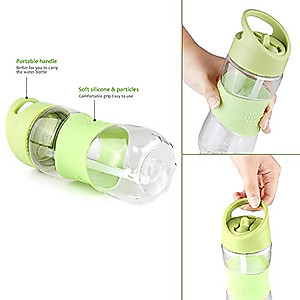 Sivphe Kids Water Bottle with Straw 12oz Leakproof Little School Small Tritan Plastic Drinking Bottle for Boys and Girls Indoor and Outdoor(Green)