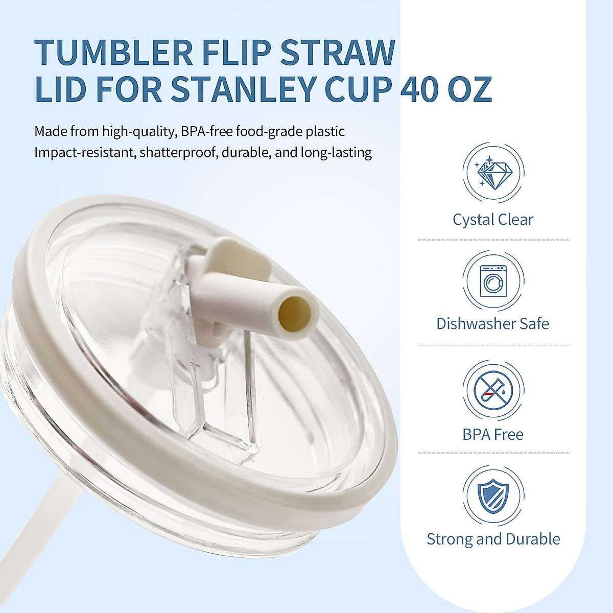 2 Pack 40 oz Tumbler Flip Straw Lid Replacement – Spill Proof & Splash Resistant Cover for Stanley Quencher – Reusable Lid for Stanley 40 oz Cup (Black + Hot Pink)