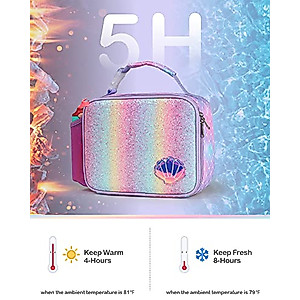 Bagseri Kids Lunch Box Insulated - Lunch Bag for Girls with Buckle Handle and Cup Holder - Portable Reusable Toddler Leak-proof Lunchbox for School and Daycare, Glitter Blue, Mermaid