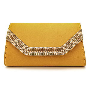 MYLONI Women Faux Suede Evening Bags Rhinestone Envelope Clutch Purse Cocktail Prom Handbag Wedding Purses Party Bag (Mustard Yellow)