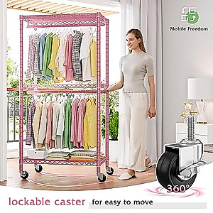 Raybee Clothing Rack Heavy Duty Clothes Rack 79" H Clothes Racks for Hanging Clothes Rolling Clothes Rack Adjustable Clothing Rack with Wheels Wire Garment Rack 79" H X35.5 W X15.7 D, Pink