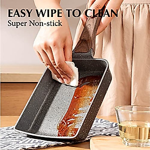 SENSARTE Japanese Omelette Pan, Tamagoyaki Egg Pan, Nonstick Frying Pan with Spatula, Healthy Granite Cookware, PFOS & PFOA Free, 6" x 7" (Grey)