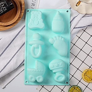 DD-life 4 Pcs Baby Shower Party Silicone Mold,Bear Pacifier Little Feet Feeding Bottle Baby Carriage Silicone Fondant Mold for Chocolate,Soap,Sugar,Polymer Clay(1Purple,1Pink,1Green,1Blue)