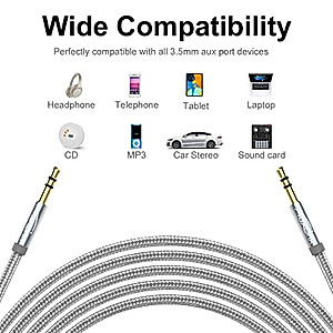 3.5mm Audio Cable 2 Pack[4ft+8ft], AuxLink Aux Cord Male to Male Nylon Braided, Hi-Fi Sound Auxiliary Cable for Car, Headphones, iPhone, Home Stereos, Speakers, Tablets