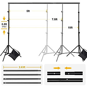 CPLIRIS Backdrop Stand, 8.5x10ft Ajustable Photo Backdrop Stand for Parties, Background Support System for Events with Spring Clamps, Backdrop Clips, Sandbag and Carry Bag