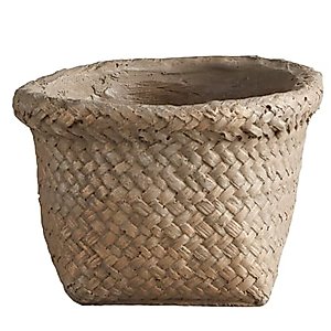 Small Brown Basket Weave Cement Planter Pot, Planters for Succulents, Cacti, Flowers, and More, Houseplant Pots for Indoor and Outdoors, Unique Gifts for Gardeners and Plant Lovers, 4.33 Inches