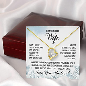 To My Beautiful Wife Necklace From Husband Hotwife Jewelry For Women Birthday Gifts For Wife Birthday Necklaces For Women Forever Love Necklace (18k Yellow Gold Finish (Luxury Box))