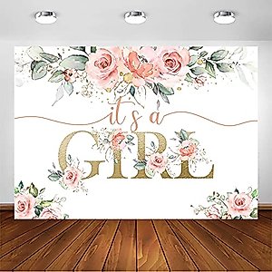 Avezano Blush Pink Floral Baby Shower Backdrop for Girls Baby Shower Photography Background It's a Girl Baby Shower Decorations Sweet Girl's Blush Pink Party Photoshoot Backdrops (7x5ft)