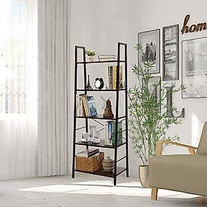 CHADIOR Ladder Bookshelf, 5-Tier Industrial, Freestanding Tall Wooden and Metal Frame Shelf, Narrow Etagere Bedroom and Living Room Easy Assembly Bookcases, Rustic Brown