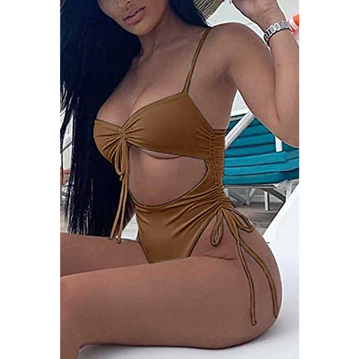 ioiom Sexy Swimsuit for Women Tummy Control Swimsuits for Women Brown S