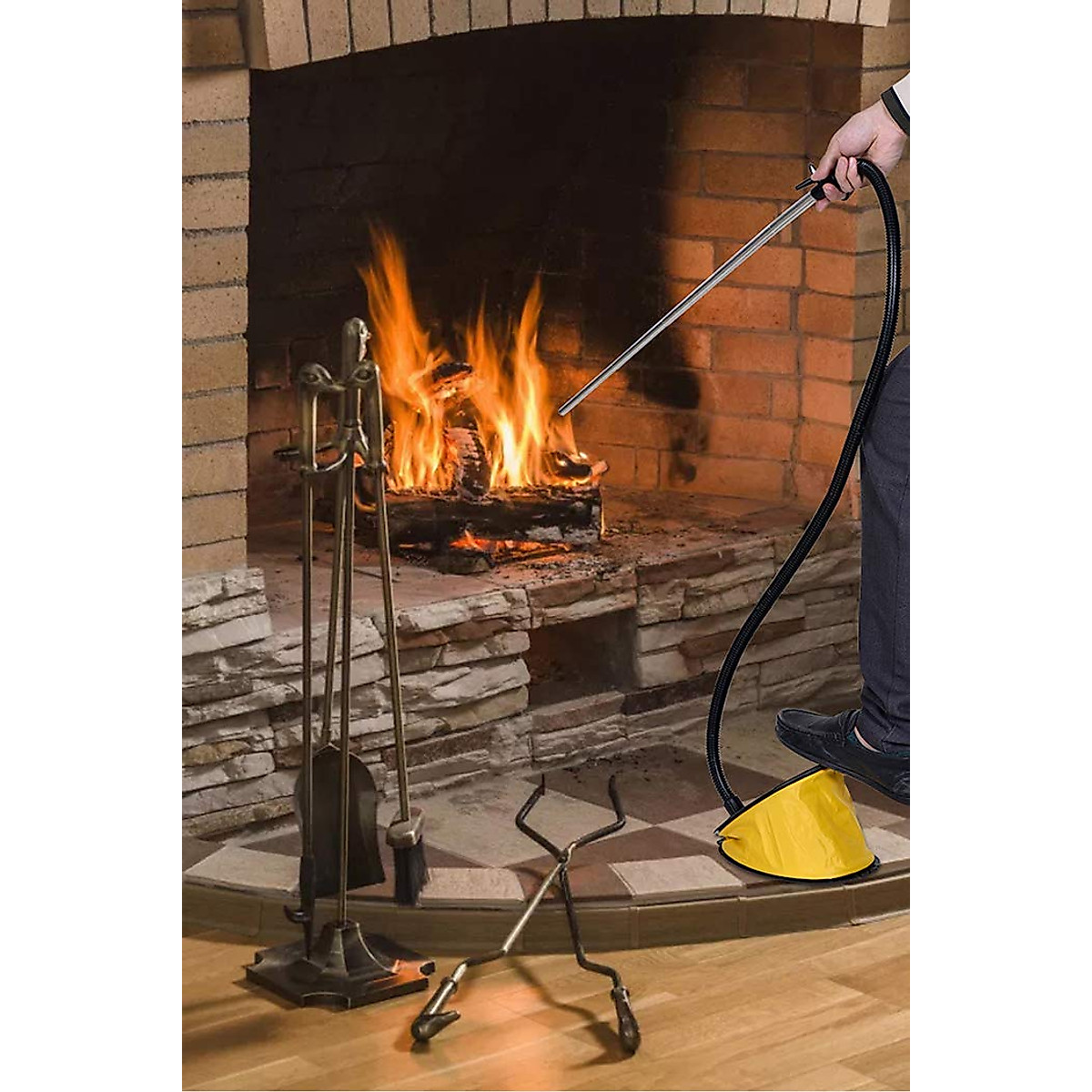 Fireplace Bellows Indoor. Large Capacity Fire Blower for Fireplace, Fire Pit, Stove, BBQ, Outdoor Camping.Foot Air Pump with Collapsible Blower Pipe