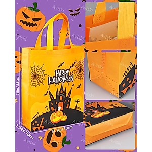 Aviski 8PCS Halloween Trick or Treat Bags, Halloween Tote Bags with Handles, Large Gift Bags, Multifunctional Non-Woven Halloween Bags for Gifts Wrapping, Halloween Party Supplies, 15×11.8×3.9“