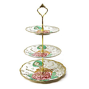 3-Layer Ceramic Cake Stand Dessert Plate Cupcake Fruit Candy Display Tower, Flower Dessert Stand, Children's Birthday Tea Party Baby Shower Serving Tray Small