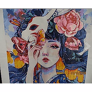 DIY Oil Canvas Painting, Paint by Numbers Kit, 16x20 inch with Brushes and Acrylic Pigment, Frameless, Flower Girl