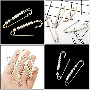 Honbay 4PCS 7cm/2.76inch Fashion Faux Pearl Brooch Pins Safety Pins