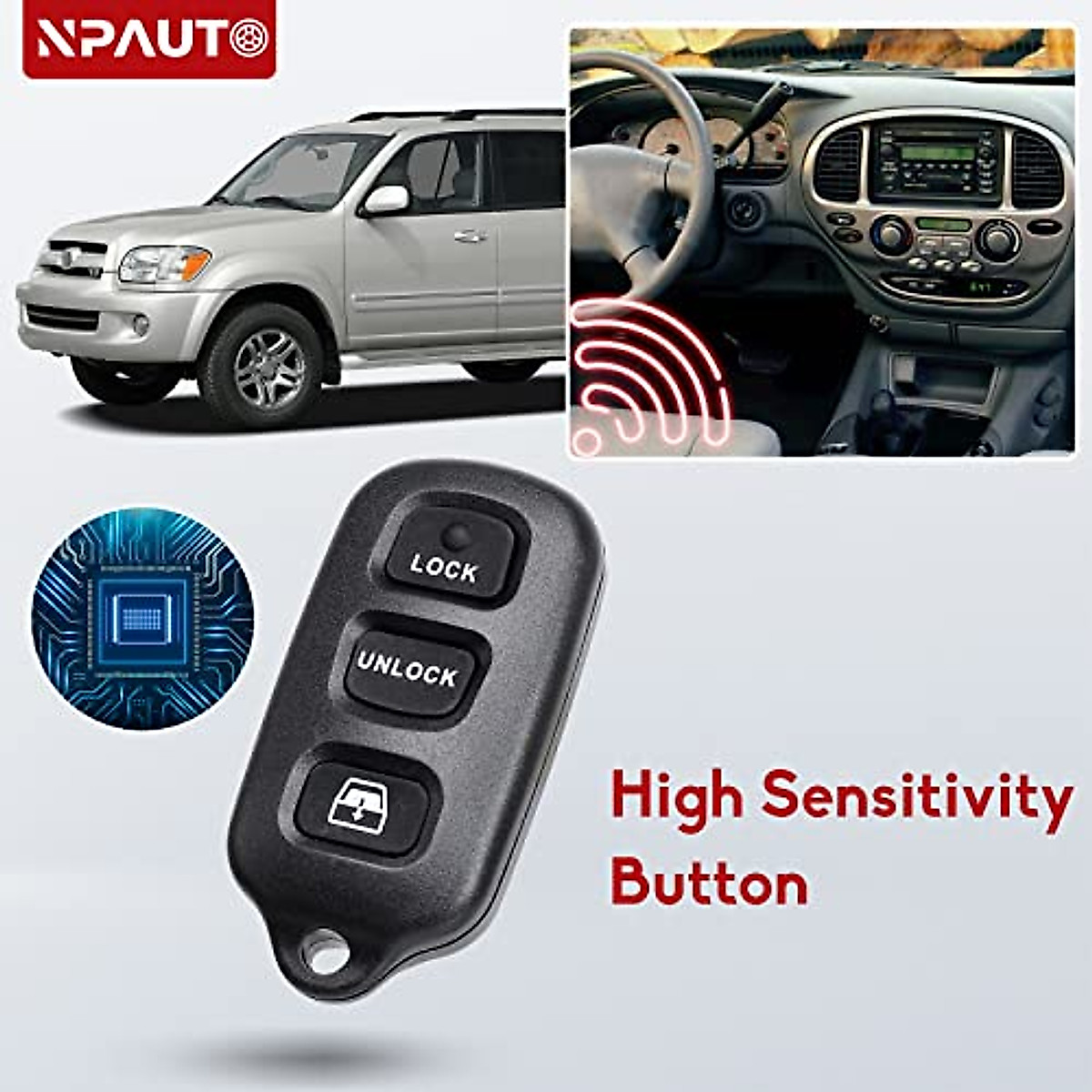 NPAUTO 2-Pack Key Fob Replacement for Toyota 4Runner 1999 2000 01 02 03 04 05 06 07 2008 2009 | Toyota Sequoia 2001-2008 Keyless Entry Remote Car Key Fobs (HYQ12BAN, HYQ12BBX, HYQ1512Y)