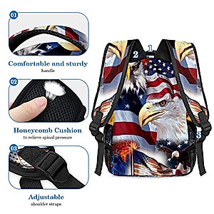 Kigauru School Backpack for Teens Girls Boys, American Flag Bald Eagle Bookbag Travel Daypack Pencil Case, Multicolor 02, 29.4x20x40cm/11.5x8x16 in