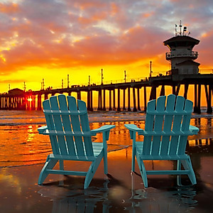 PolyTEAK Folding Adirondack Chair Set of 4, Premium Weather Resistant Poly Lumber, Outdoor Patio Furniture, Up to 300 lbs, Plastic Adirondack Chairs for Garden Fire Pit, Classic Collection - Blue