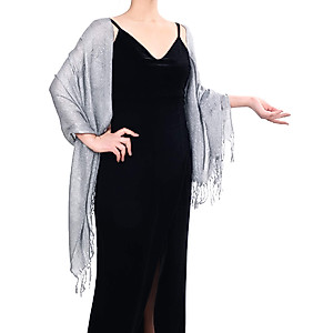 WILLBOND Womens Shawl Chiffon Bridal Evening Soft Wrap Scarf, Chiffon Scarf Ribbon Scarf Satin Scarf for Evening Dresses(L,Gray)