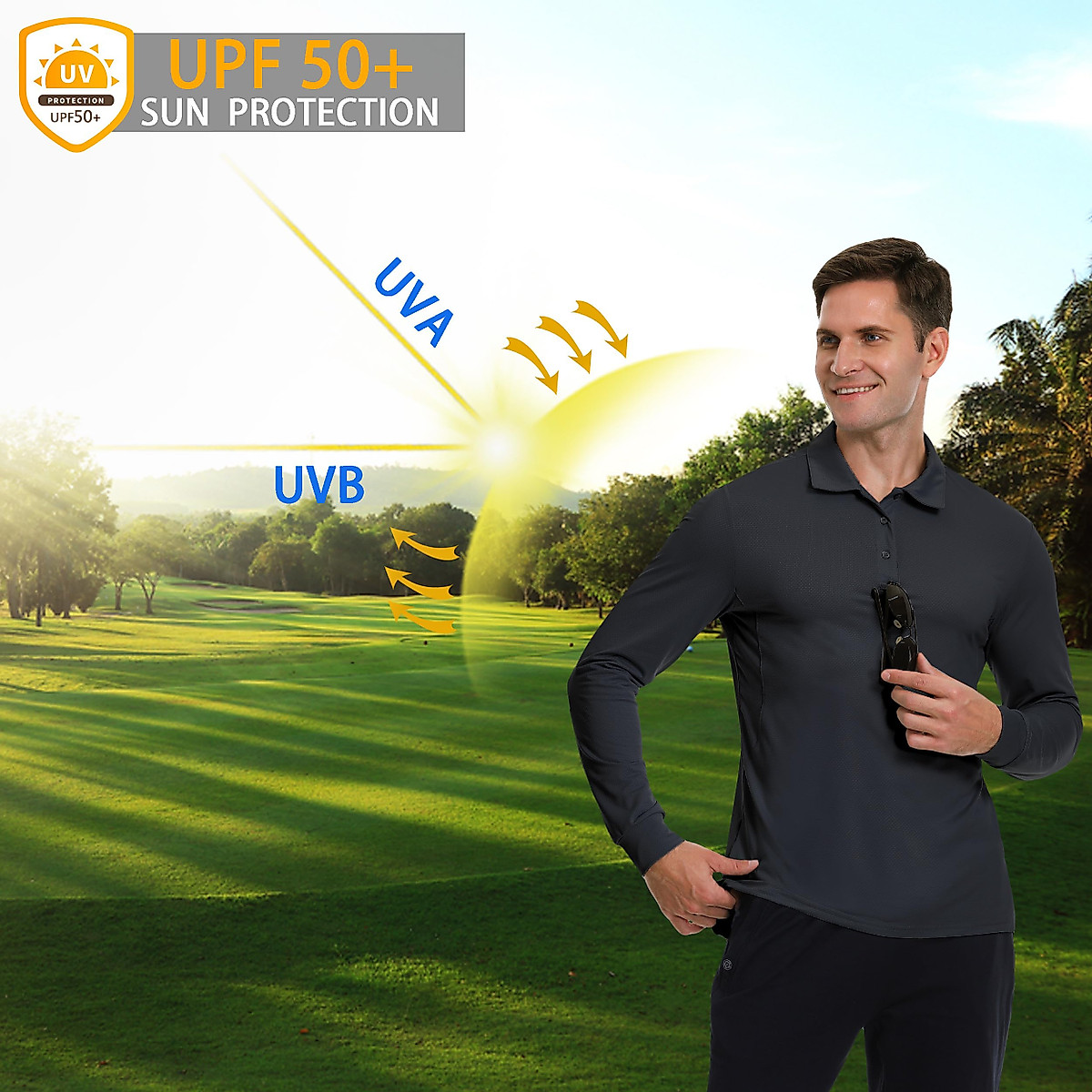JWM Men's Long Sleeve Golf Polo Shirts - Athletic Casual Travel Performance Collar Shirts Lightweight Quick Dry UPF50