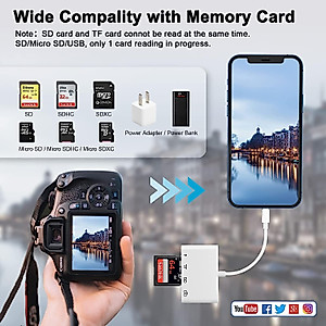 SD Card Reader Adapter for iPhone, Lightning to Camera Memory Card Reader, 4 in 1 iPhone Card Reader USB Camera Adapter, Lightning USB OTG Adapter TF Card Reader for iPhone 14/13/12/11/X/8/7/iPad