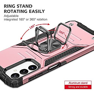 Amytor Designed for Samsung Galaxy A14 5G Case[2 x Tempered Glass Screen Protector] [ Military Grade ] 17Ft. Drop Tested Armor Protective Phone Case with Magnetic Car Mount Ring Kickstand (Rose Gold)